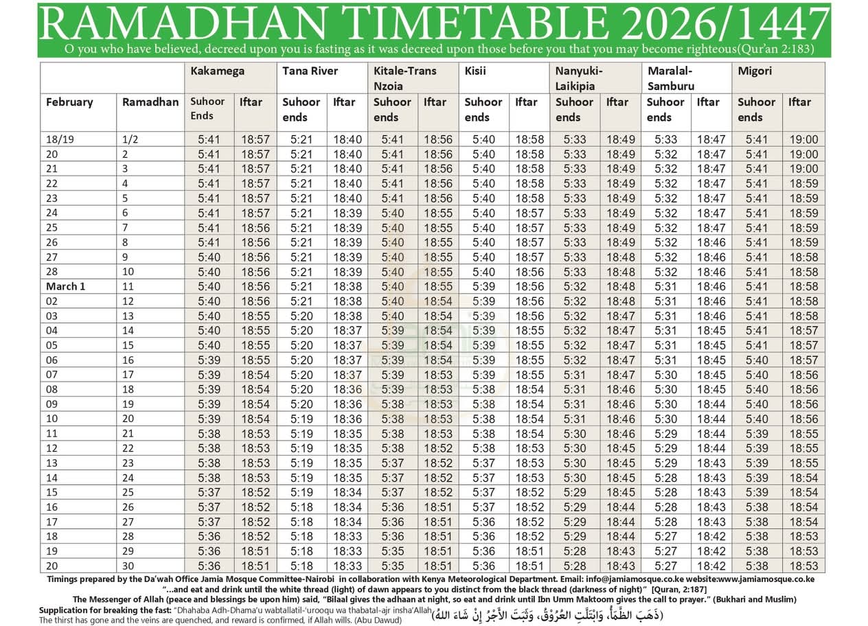 Ramadhan Timetable 2026 Kenya - Kitengelas.com